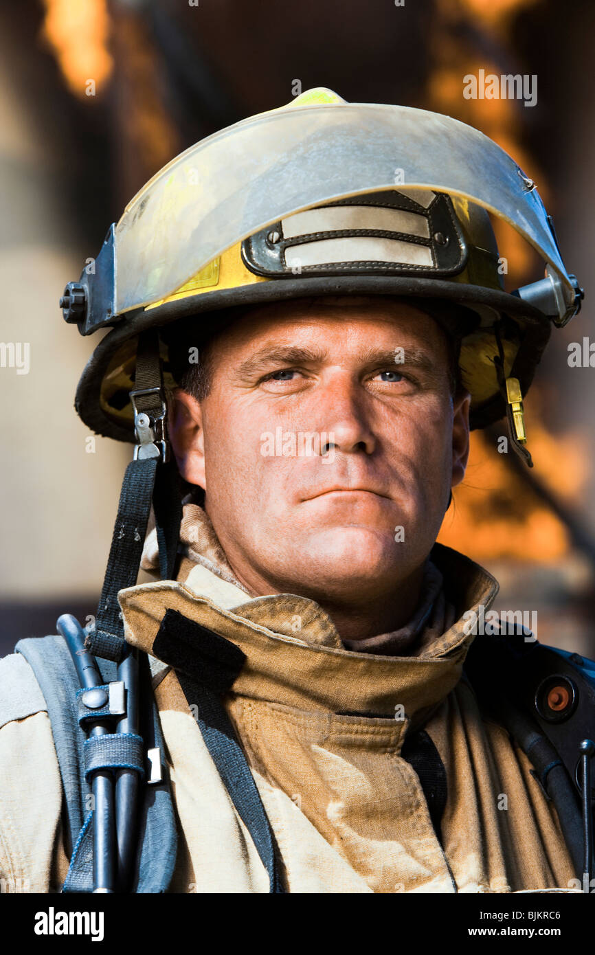 Closeup of fire fighter at work Stock Photo - Alamy