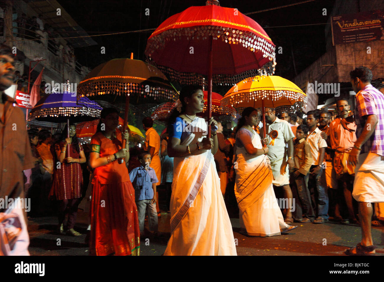 Procession, Hindu temple festival in Pulinkudi, Kerala state, India ...