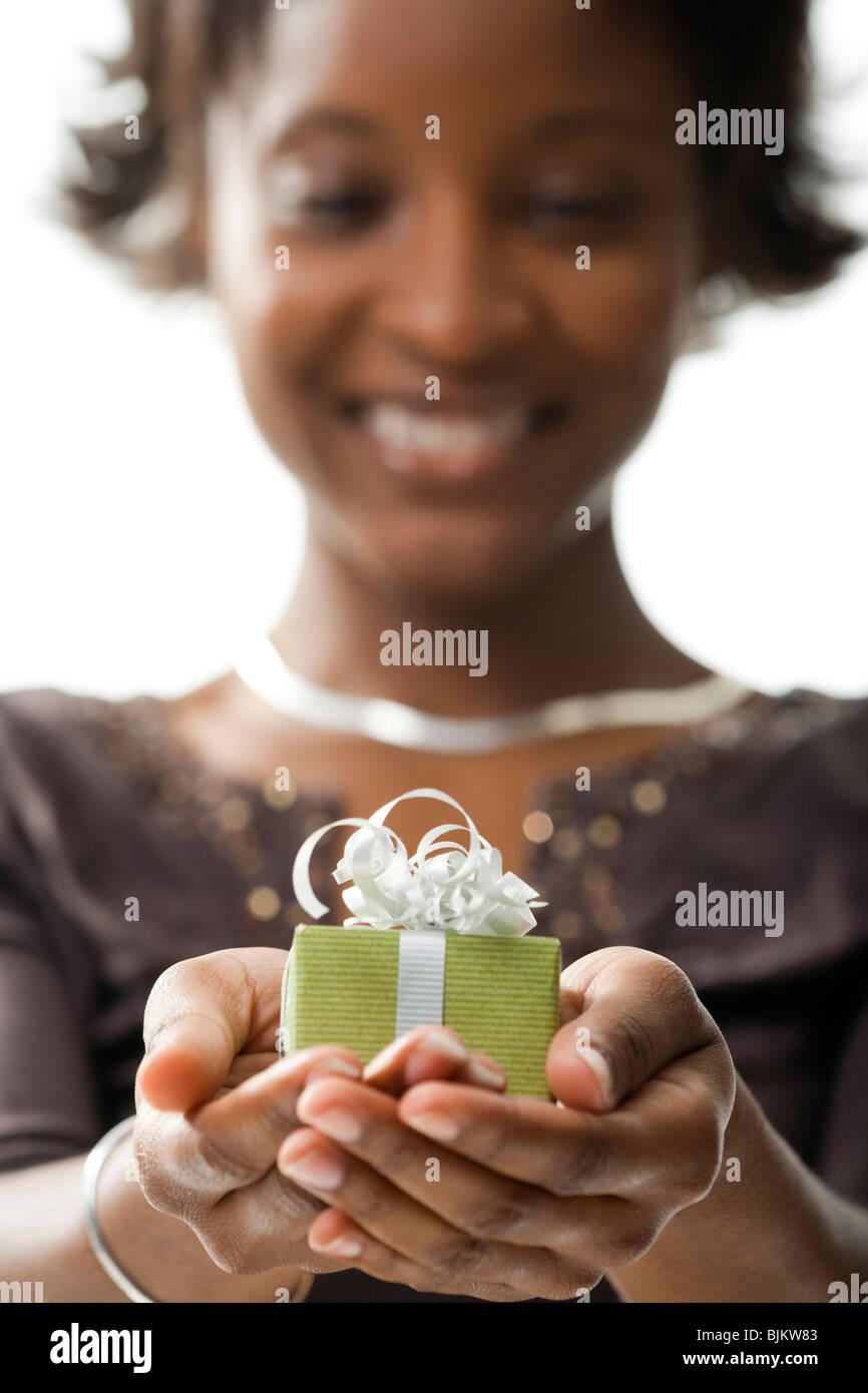 Woman with gift box Stock Photo - Alamy