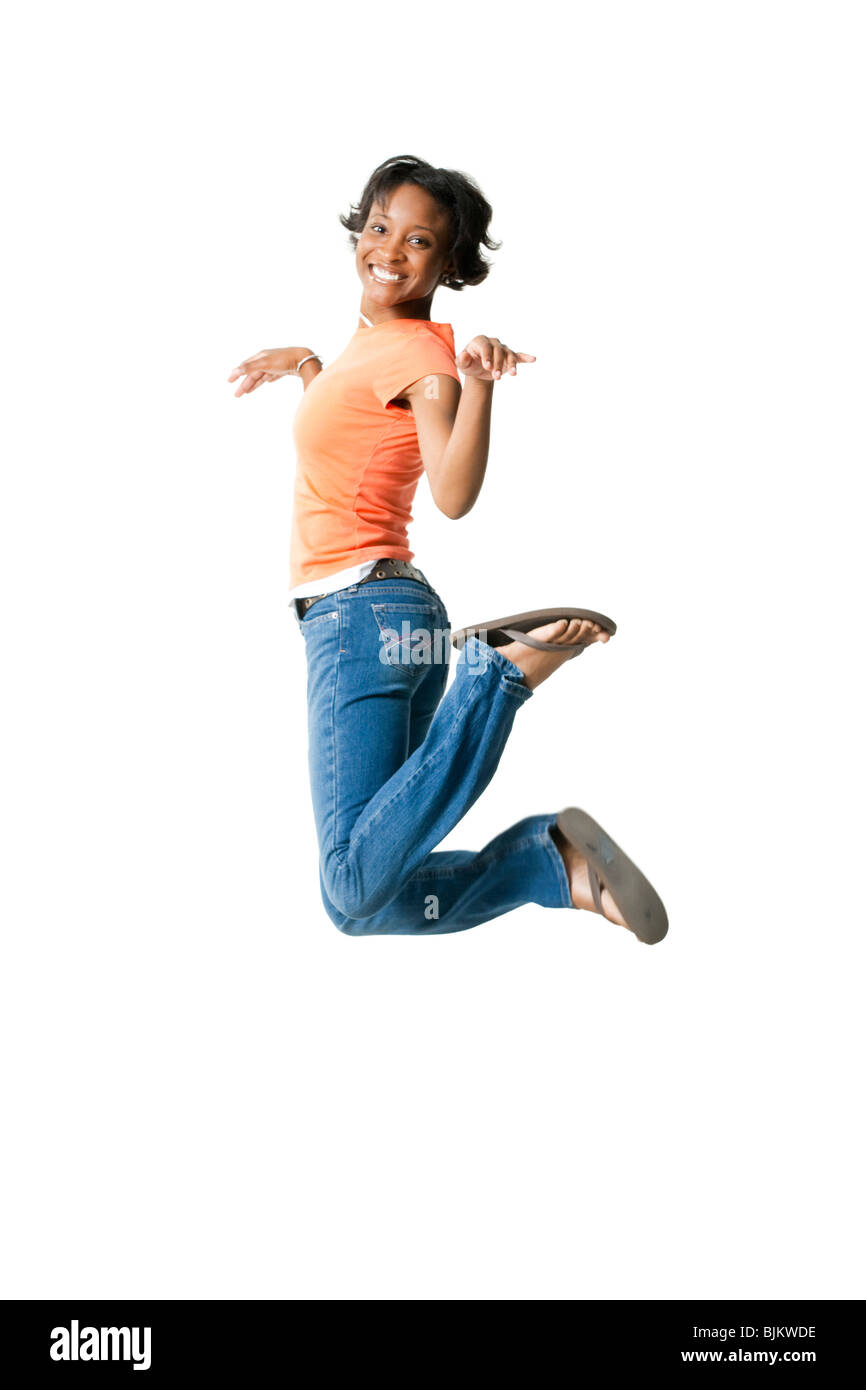 Female leaping Cut Out Stock Images & Pictures - Alamy
