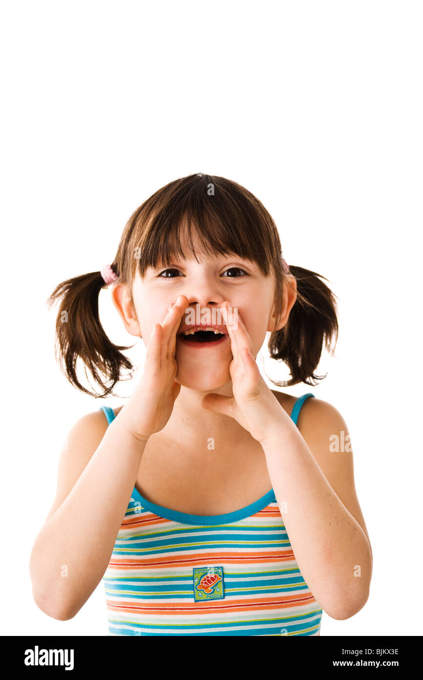 Little Girl With Pigtails Calling Stock Photo Alamy