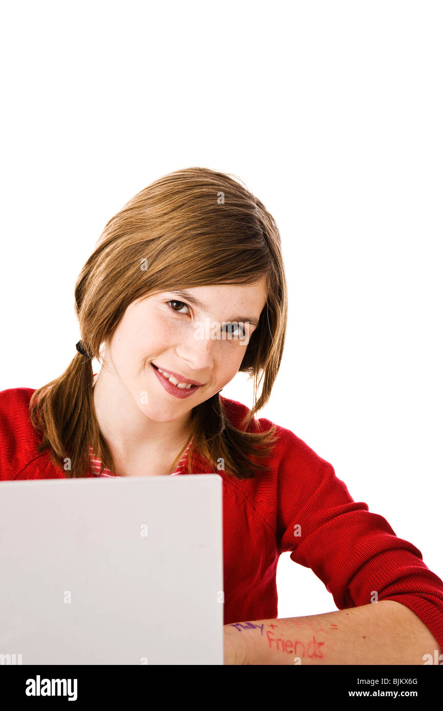 Girl on the computer Stock Photo - Alamy
