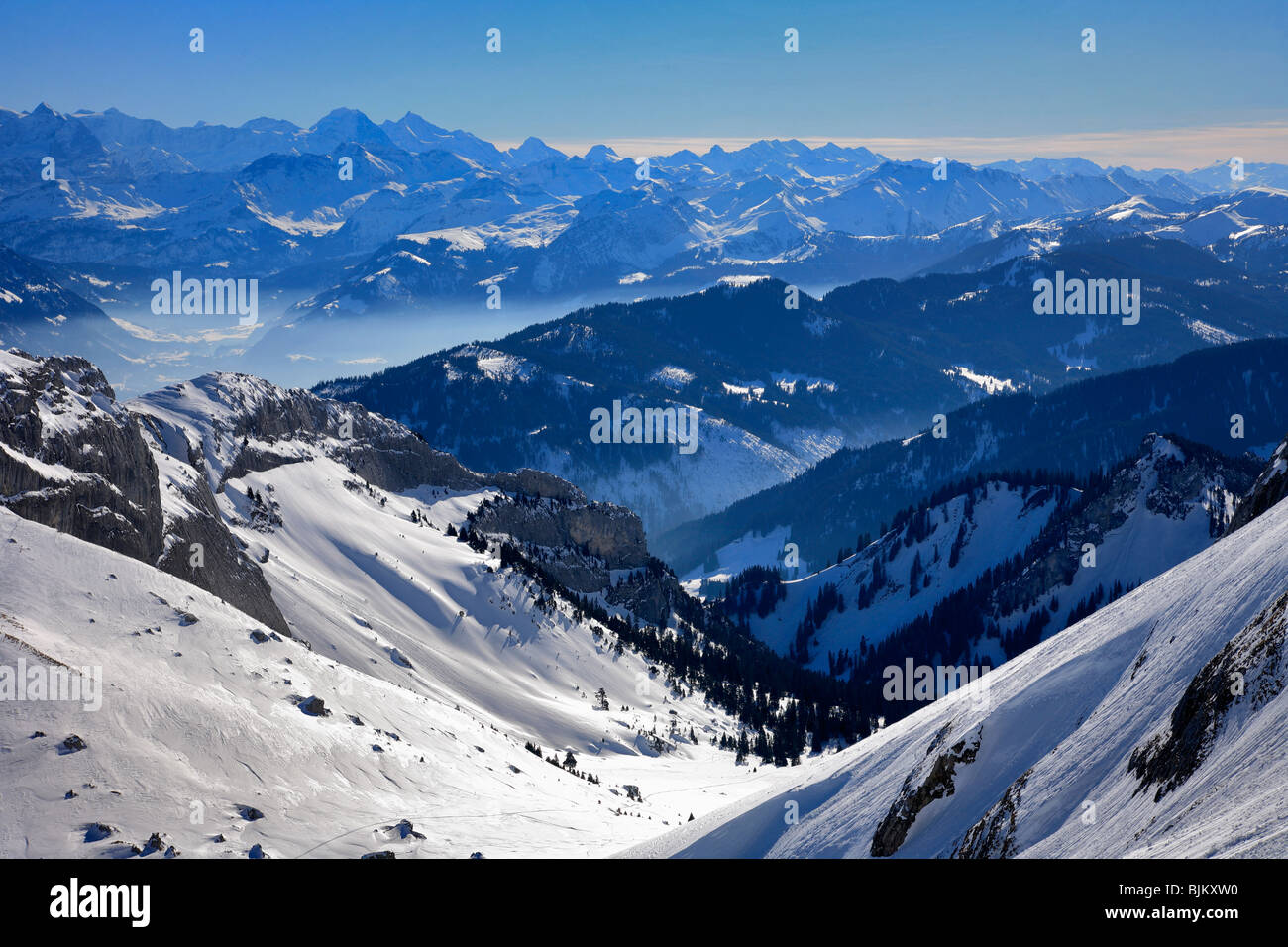 Winter Snow Capped Swiss Alps Mountains from Mount Pilatus ...