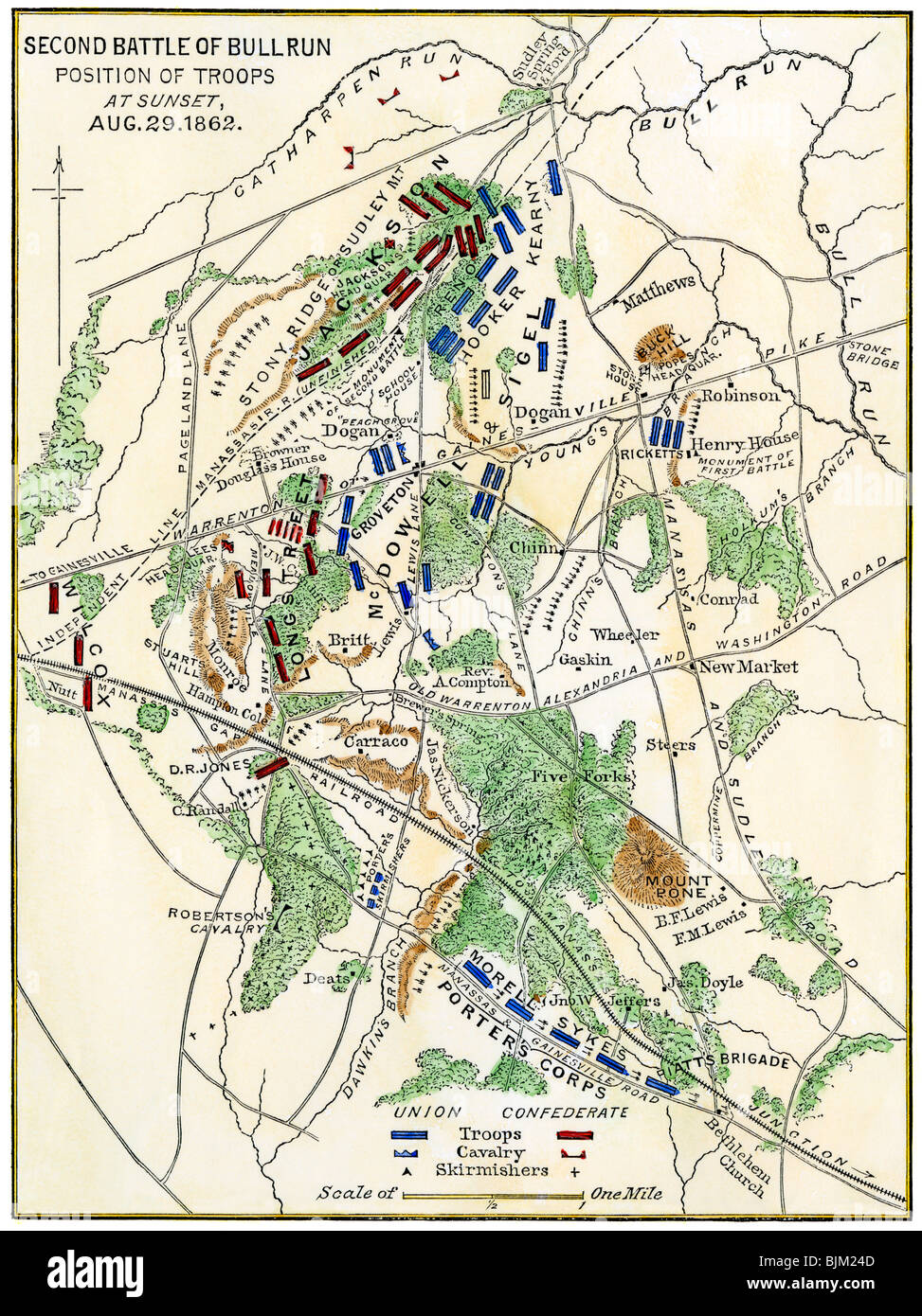 Bull Run battlefield map showing troop positions on August 29, 1862 ...