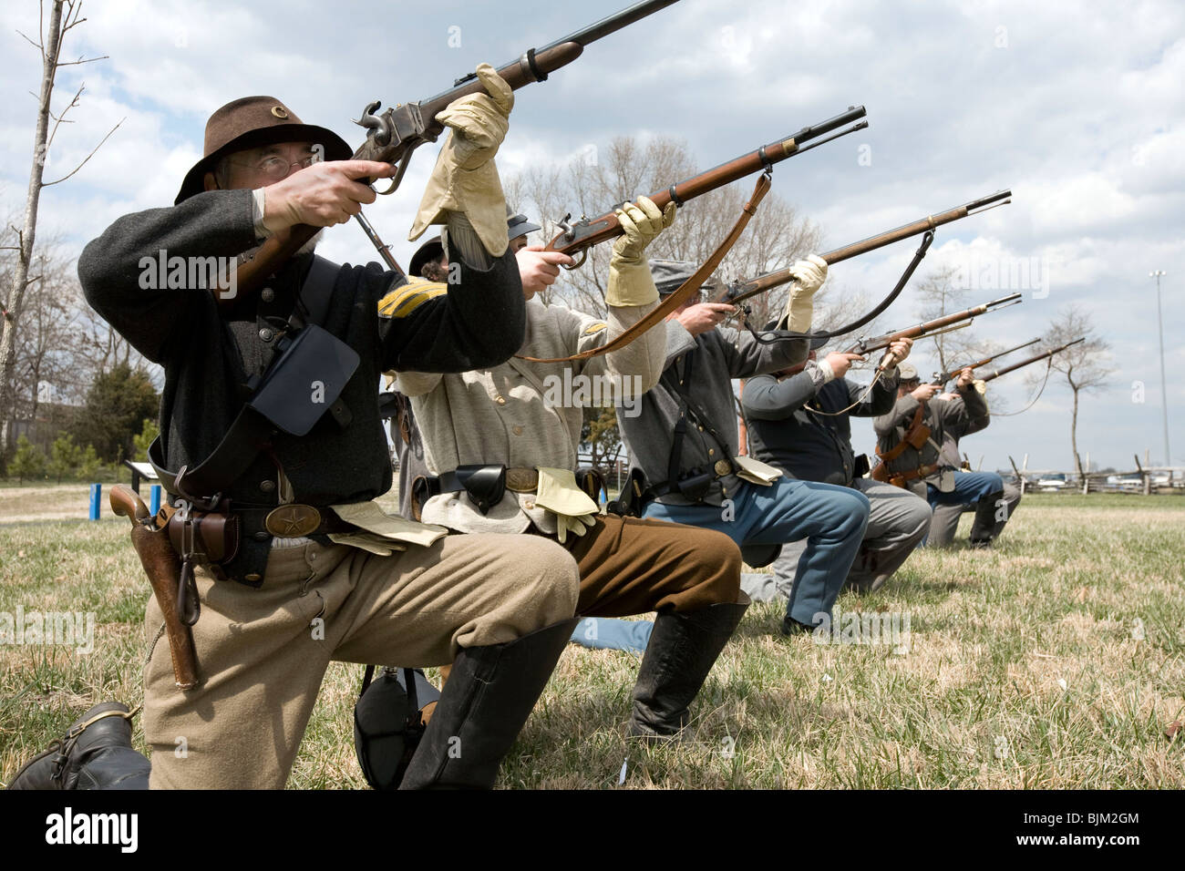 Reenactors of the 7th Tennessee Cavalry, Company C during a gathering ...