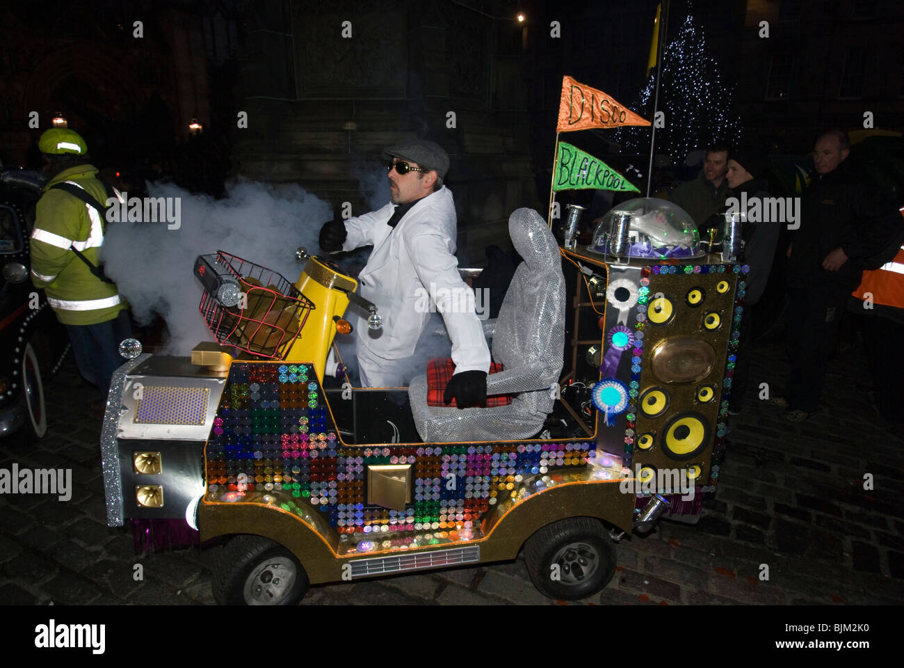 Disco vehicle at the Art Car Parade event in the Royal Mile, Edinburgh ...