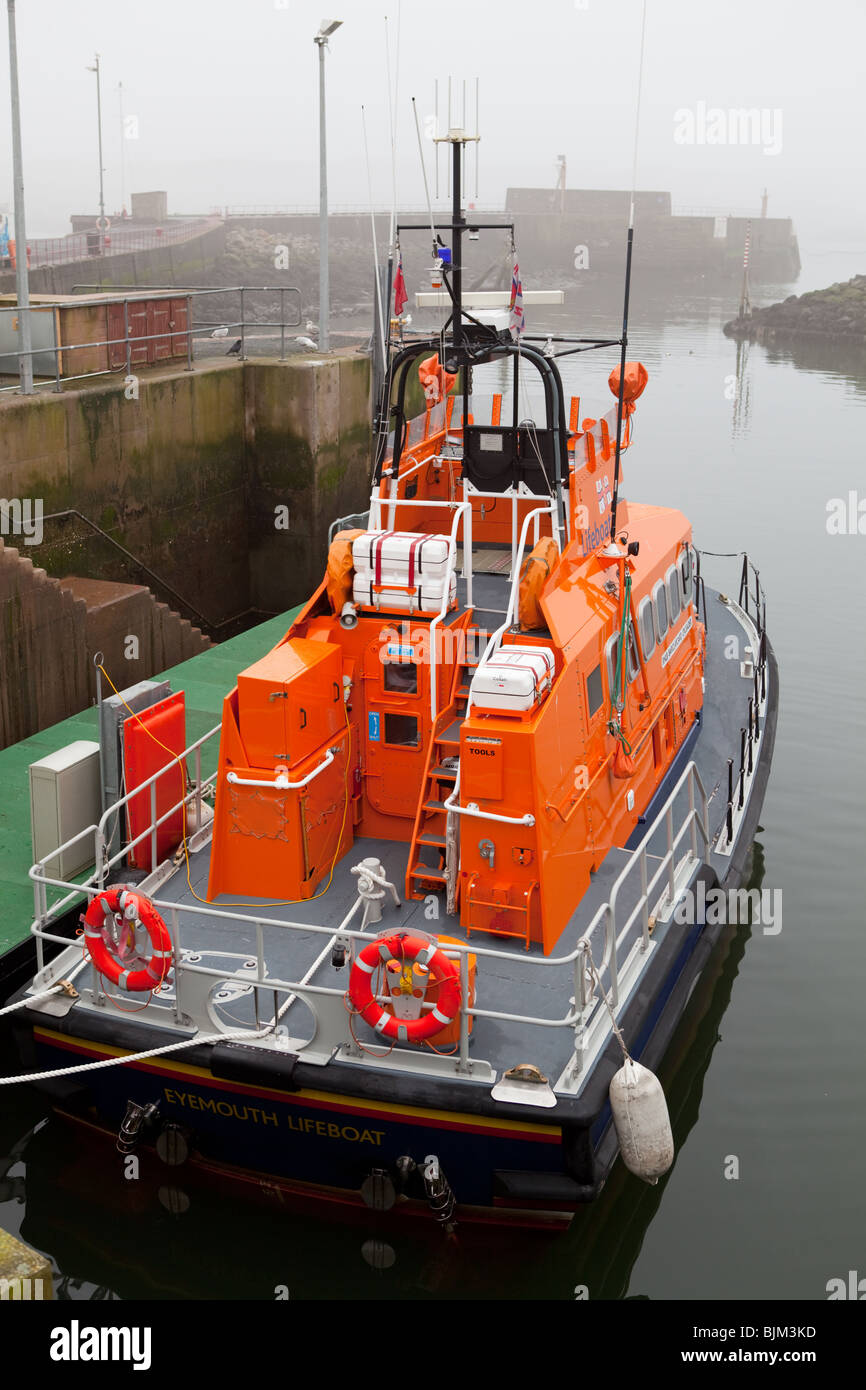 RNLI Lifeboat at Eyemouth Harbour, Scottish Borders on a very misty ...