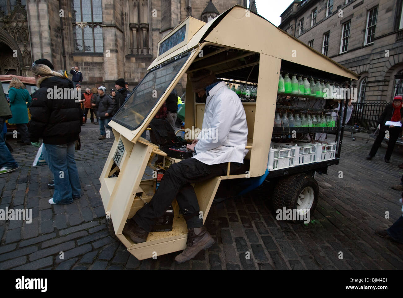 Disco milk float at the Art Car Parade event in the Royal Mile ...