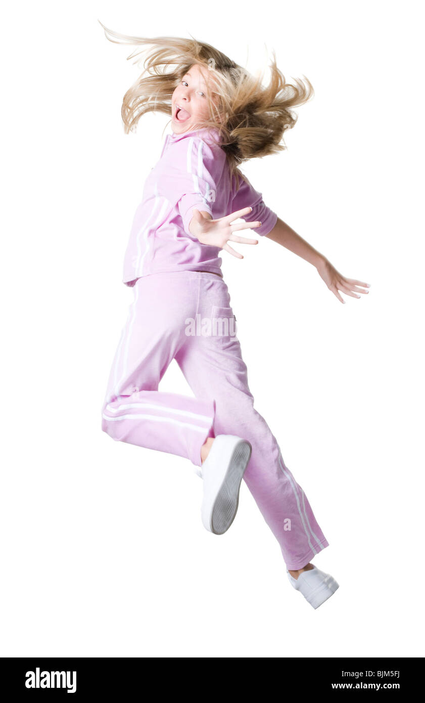 Portrait of a girl leaping Stock Photo - Alamy