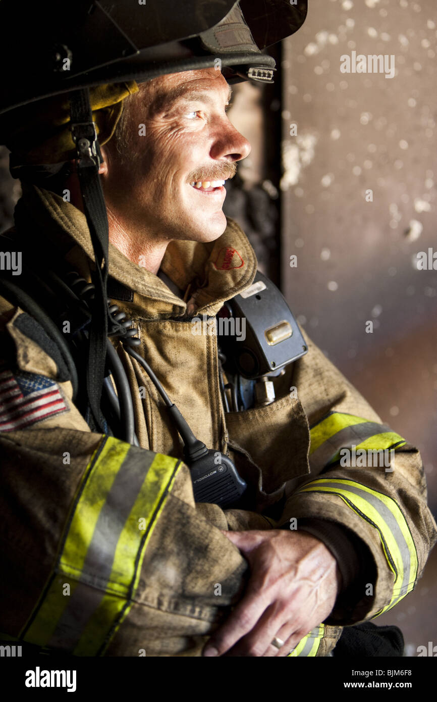 Side profile of a firefighter Stock Photo - Alamy