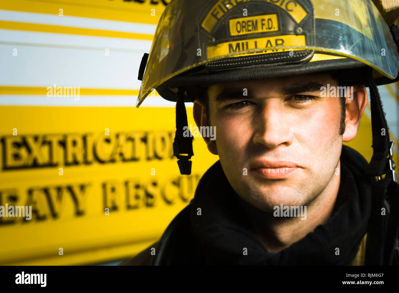 Portrait of a firefighter Stock Photo - Alamy