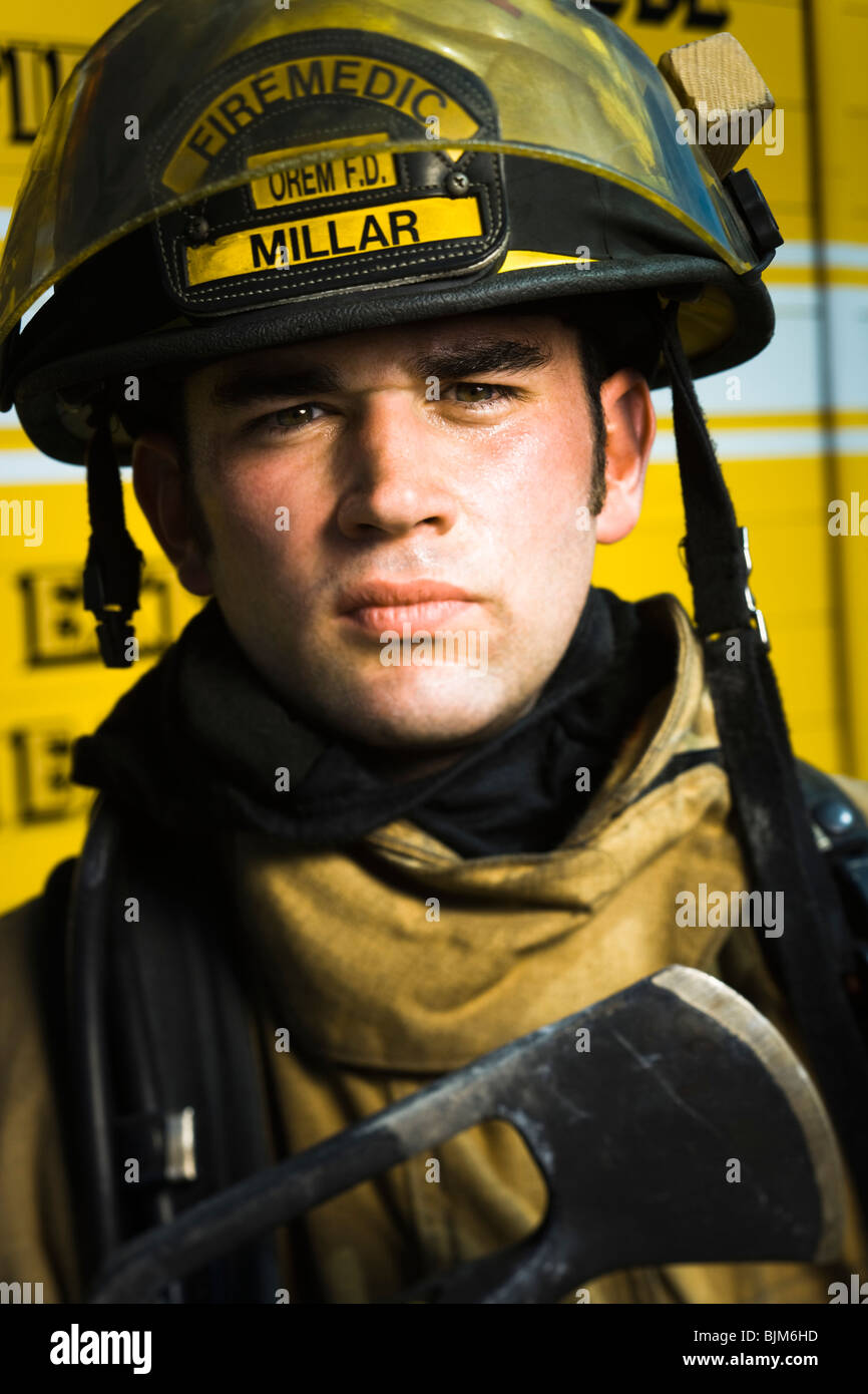 Portrait of a firefighter Stock Photo - Alamy