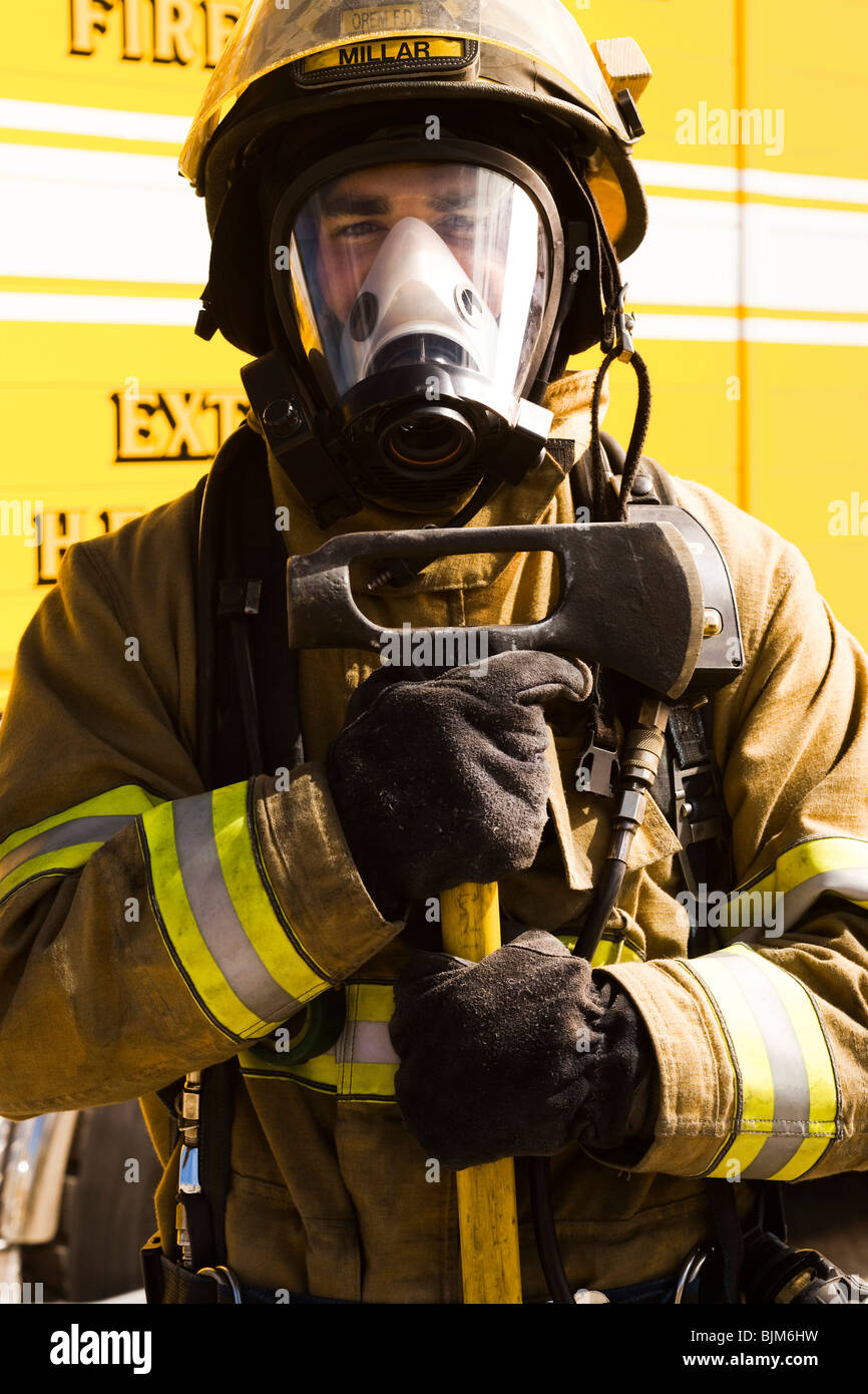 Portrait of a firefighter Stock Photo - Alamy