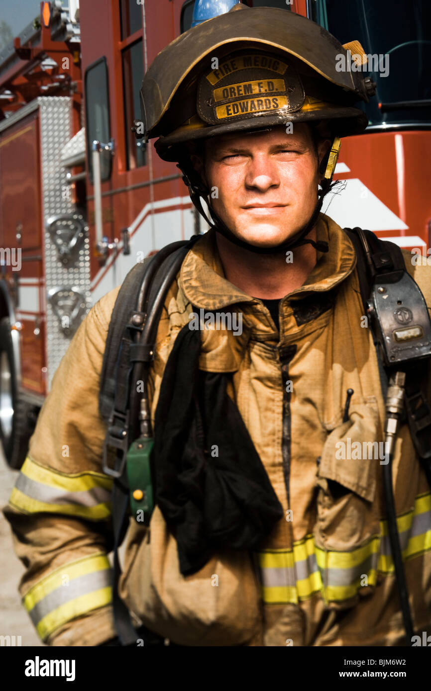 Portrait of a firefighter Stock Photo - Alamy
