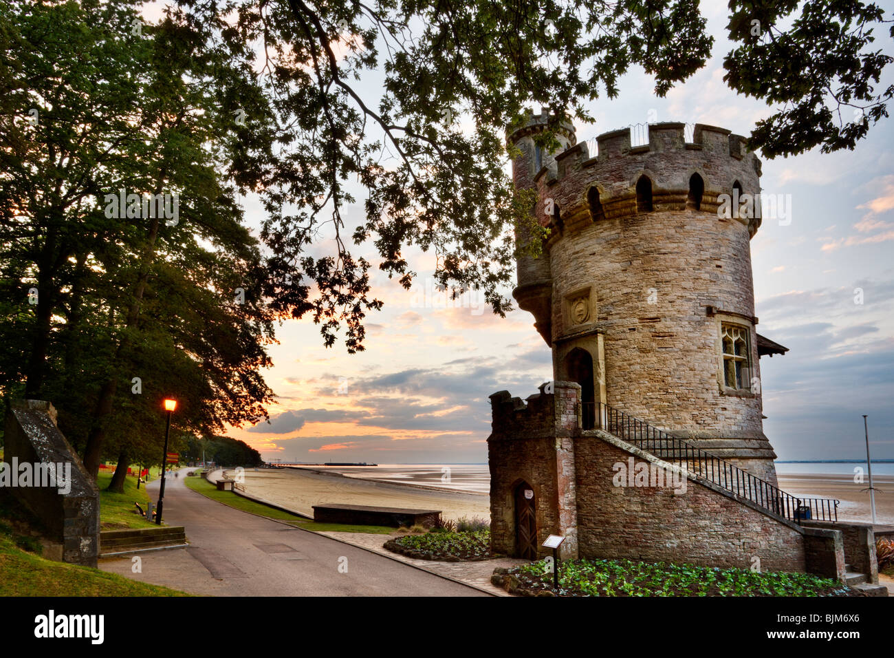 Sun setting over Appley Tower. Isle of Wight, England, UK Stock Photo ...