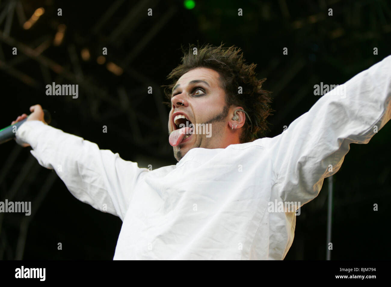 Dero Goi, singer and frontman of the German band Oomph, performing live ...