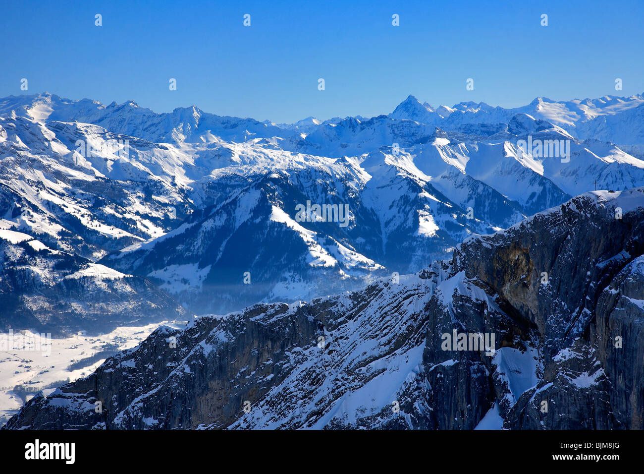 Winter Snow Capped Swiss Alps Mountains from Mount Pilatus ...