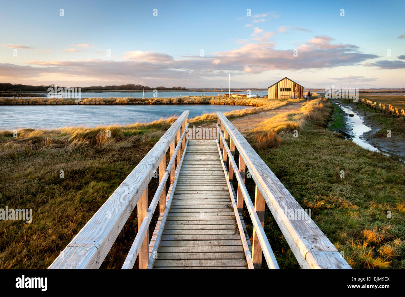 Boardwalk and small building at Newtown Creek. Isle of Wight, England ...