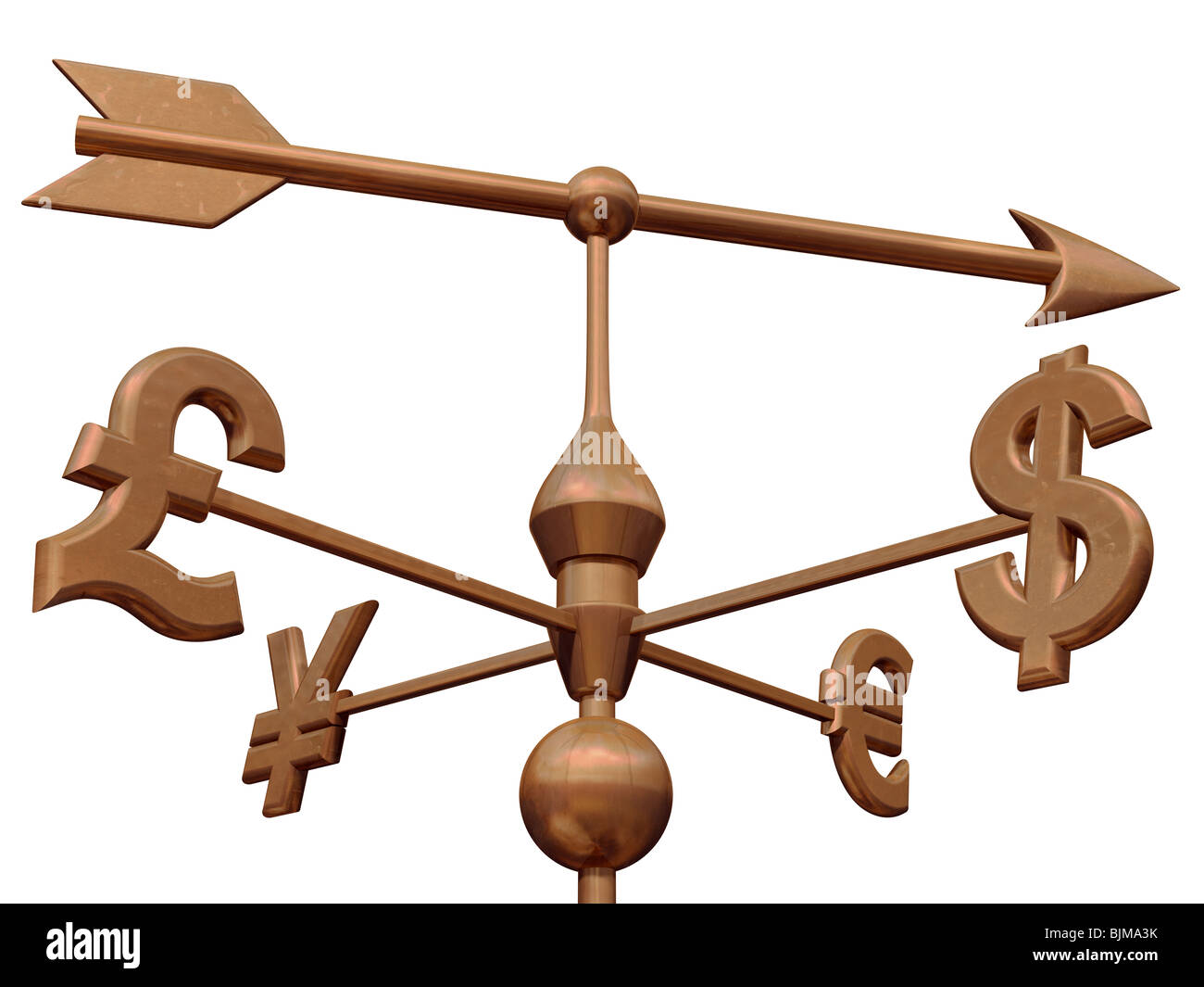 Weathervane with currency symbols showing the direction of the money ...