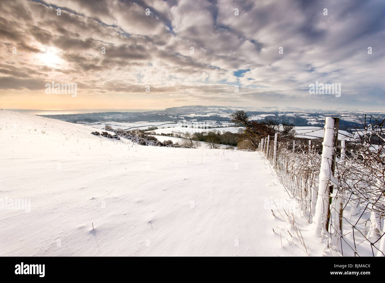 View from Brading Down of snow covered hills. Isle of Wight, England ...
