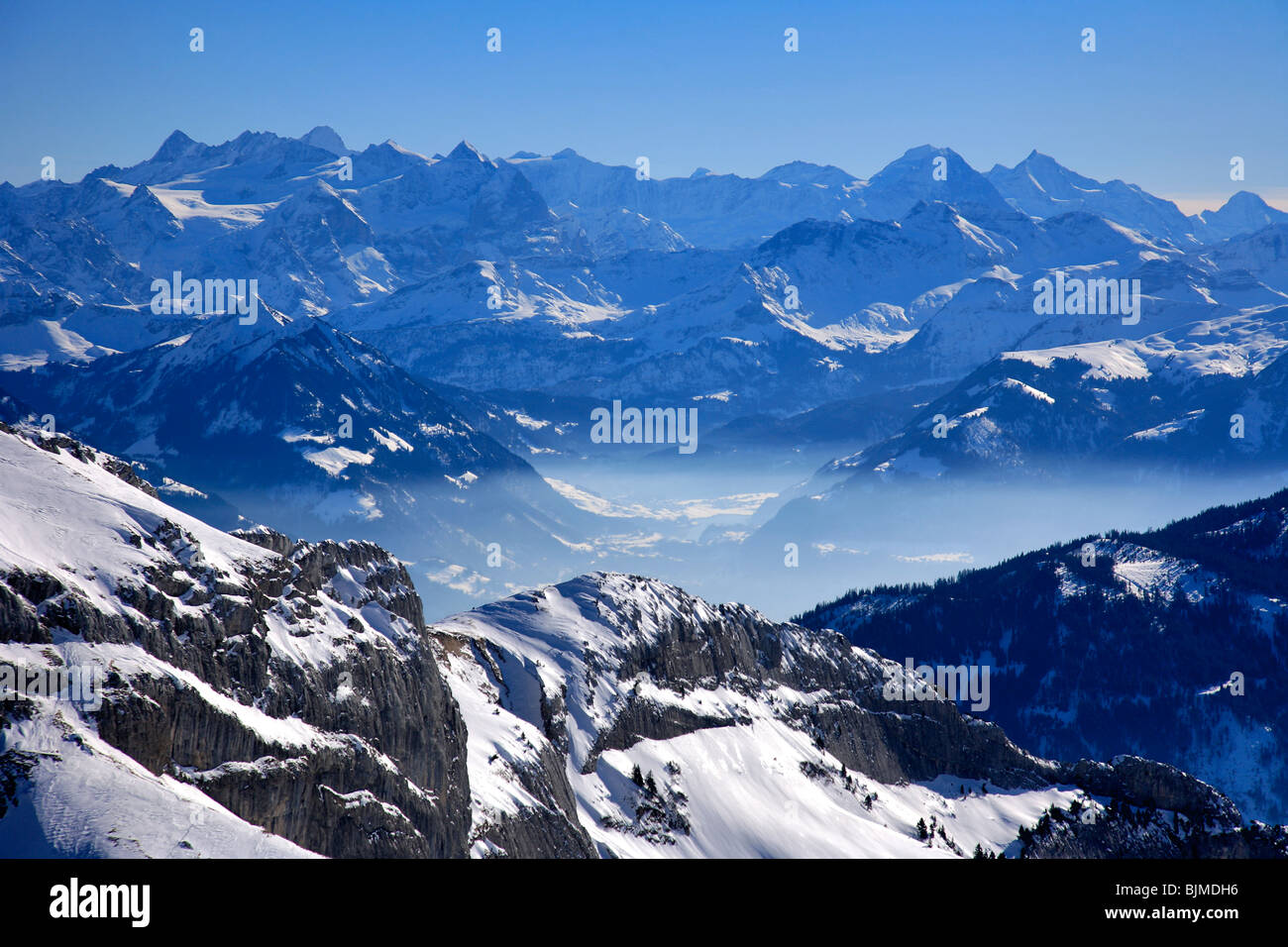 Winter Snow Capped Swiss Alps Mountains from Mount Pilatus ...