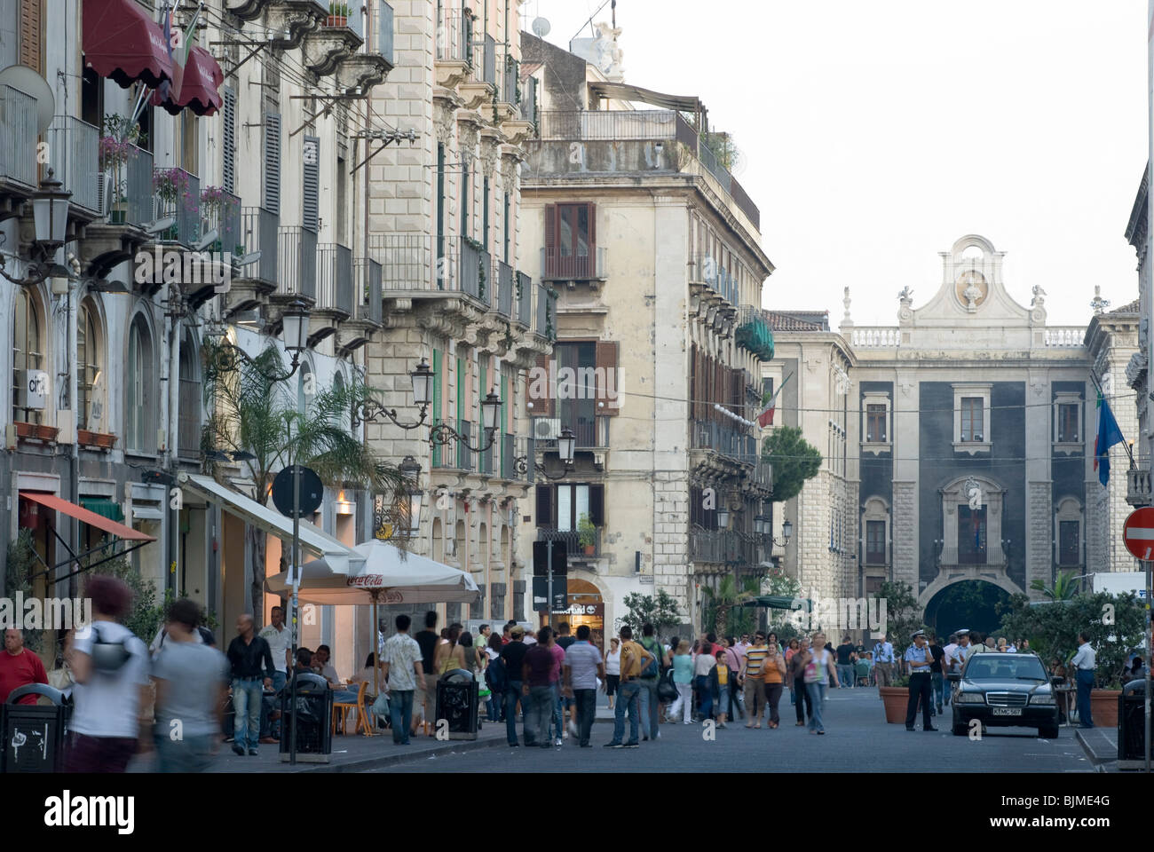 Italy, Sicily, Catania, main street Via Etnea with gate house Porta ...