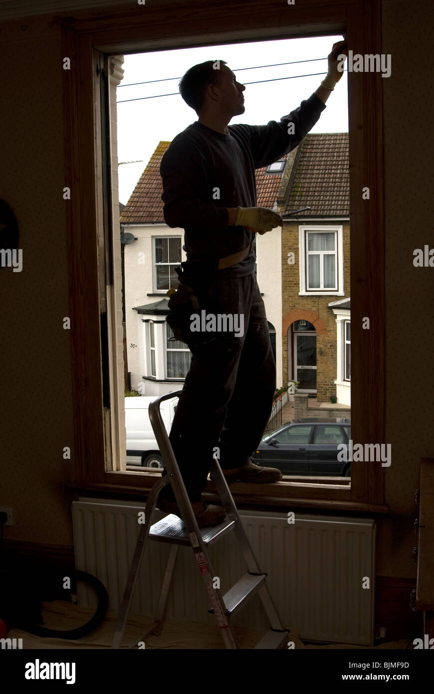 Refurbishing original sash window in Victorian/Edwardian house Stock ...