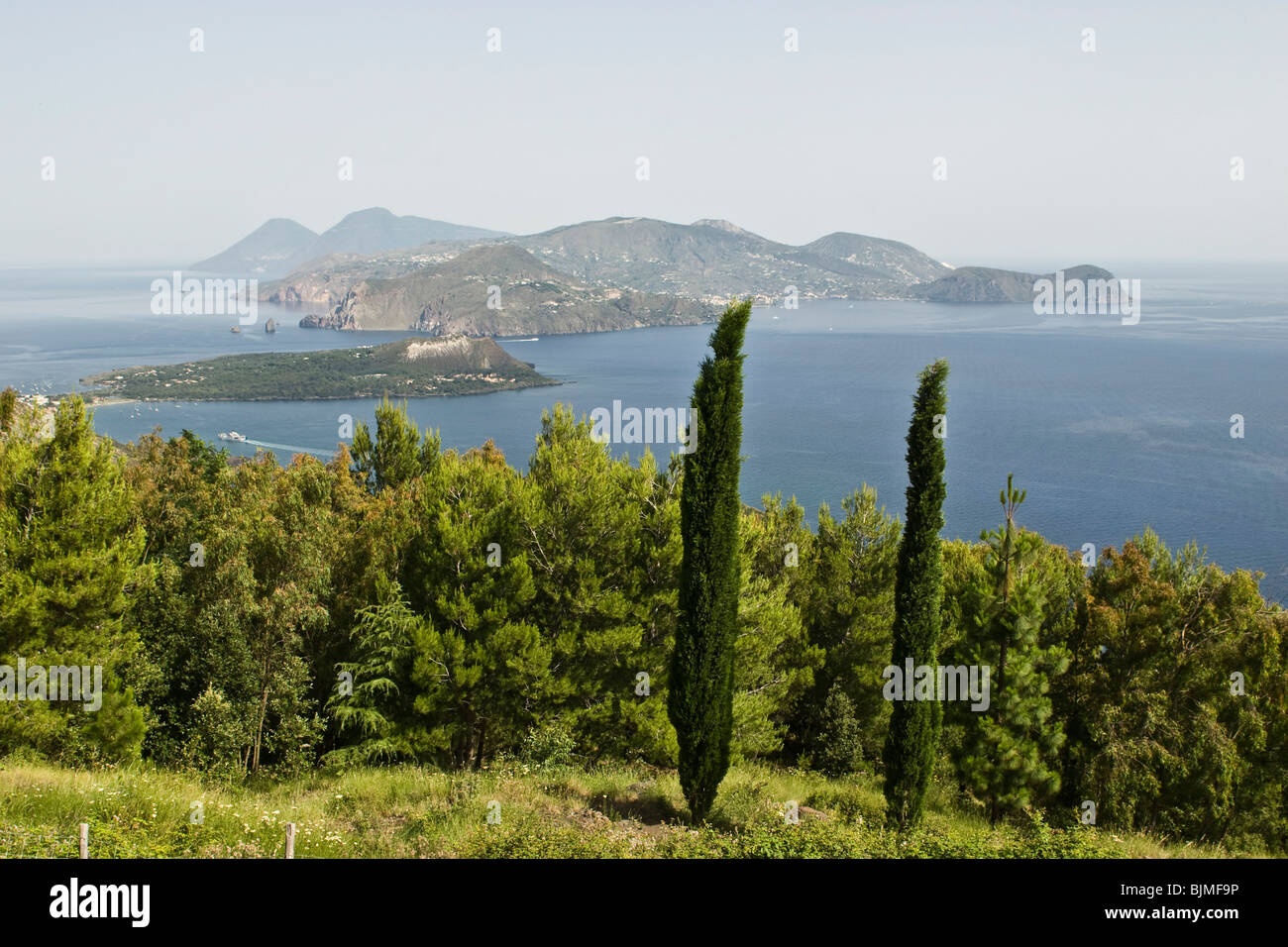 Italy, Sicily, Lipari Islands, Isle of Vulcano, view to Isle of Lipari ...