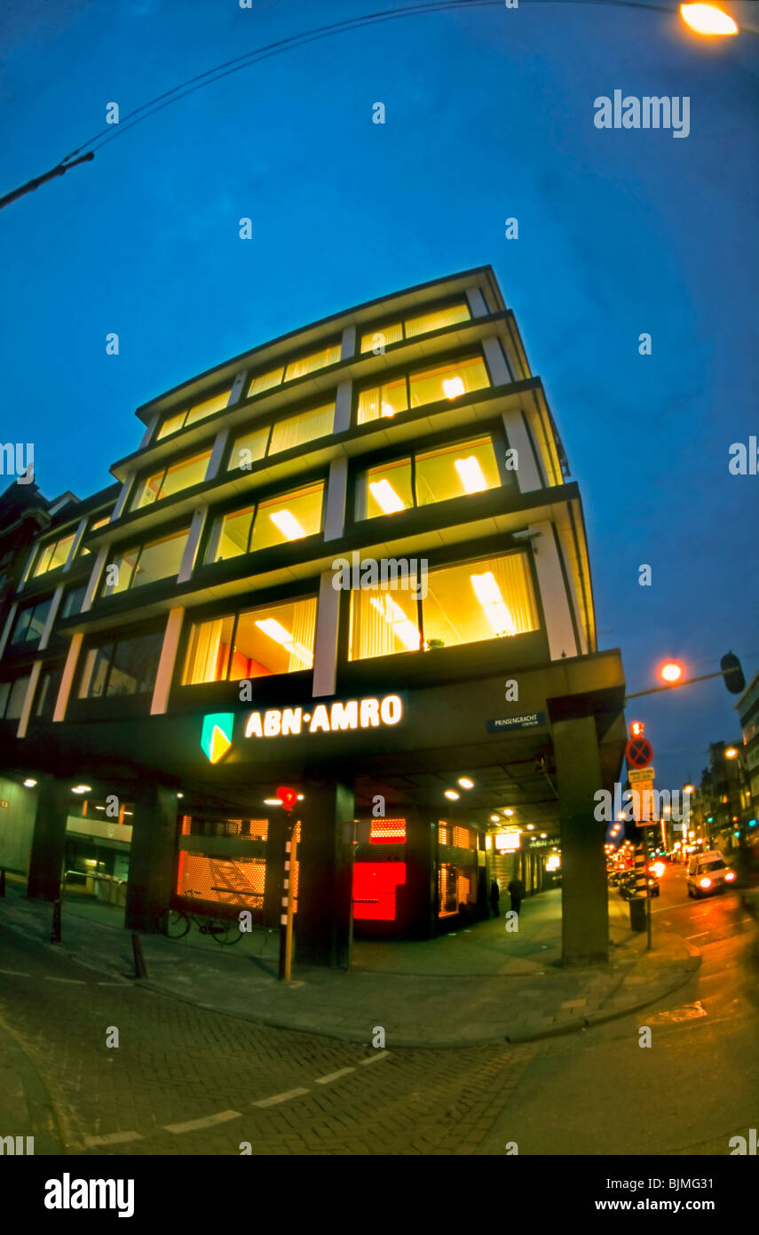 Lighting facade windows late working abn amro bank corporate ...