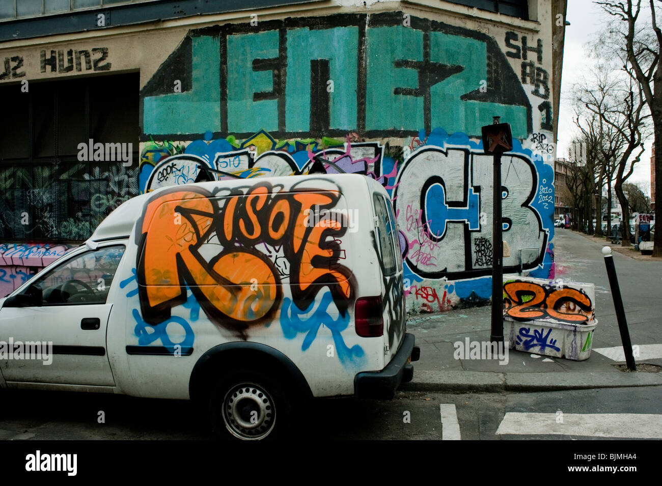 Paris, France, Graffiti Mural Paintings on Wall, Outside Street ...