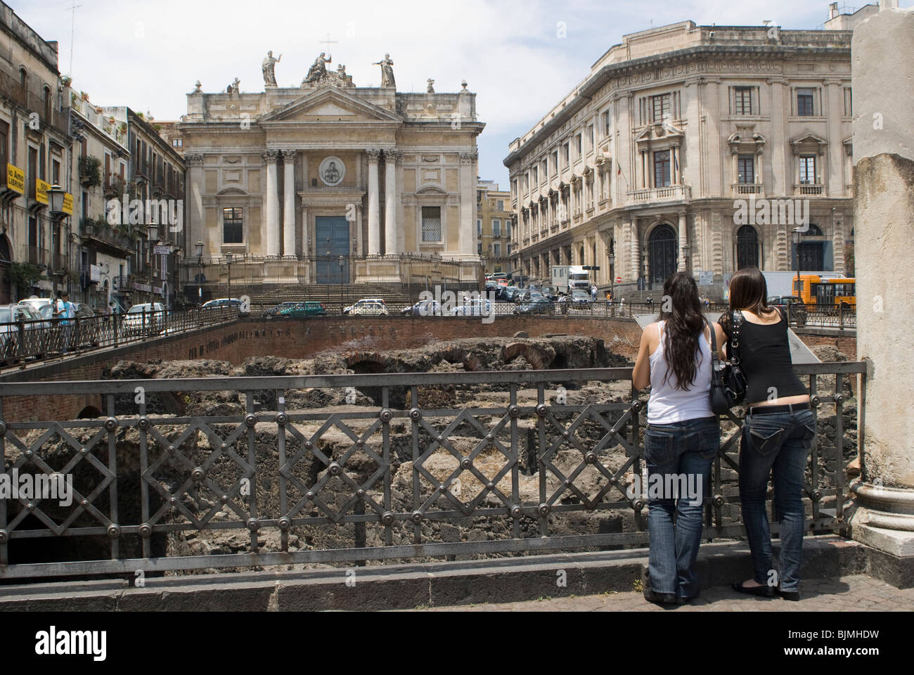 Italy, Sicily, Catania, roman amphitheatre at Piazza Stesicoro Stock ...