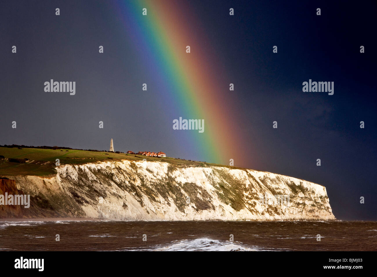 A bright rainbow over Culver Cliff. Isle of Wight, England, UK Stock ...