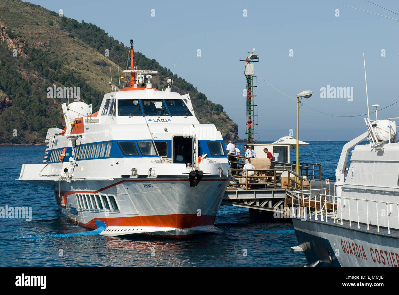 Italy, Sicily, Lipari Islands, Isle of Lipari, speedboat ferry in the ...
