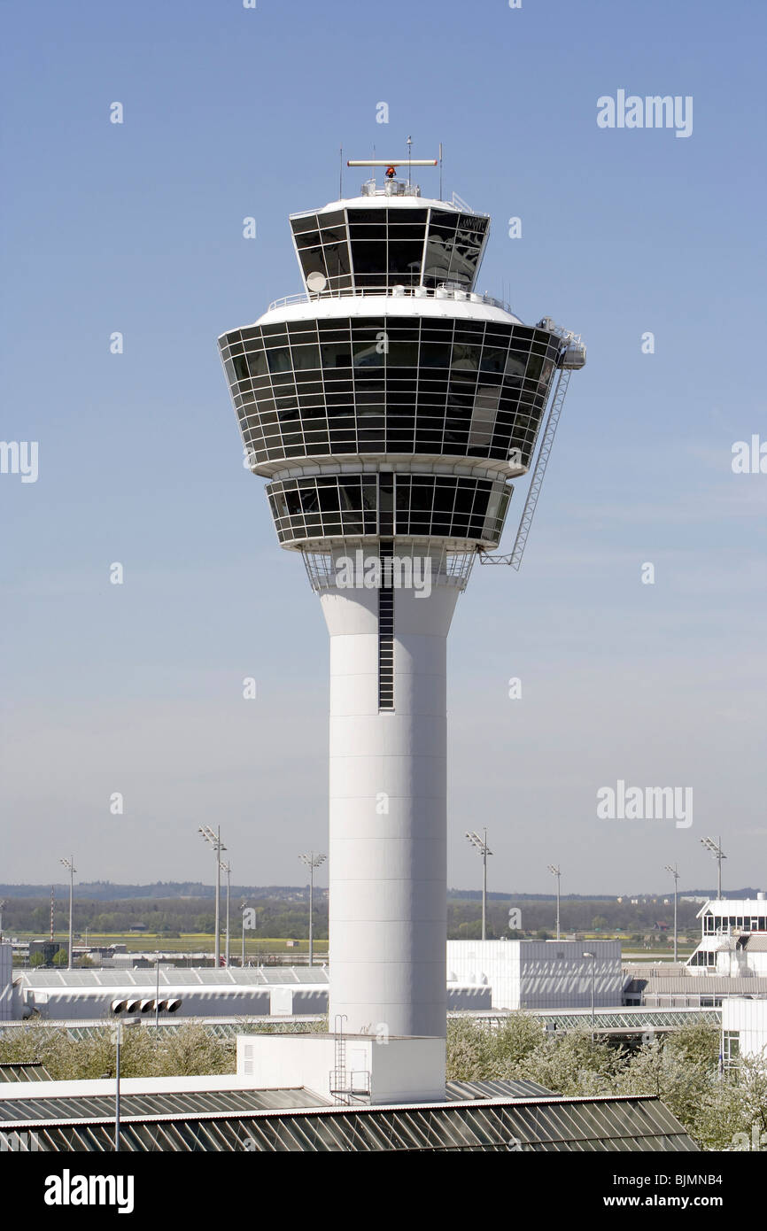 Control tower at the Franz Josef Strauss Airport, Munich, Germany Stock ...