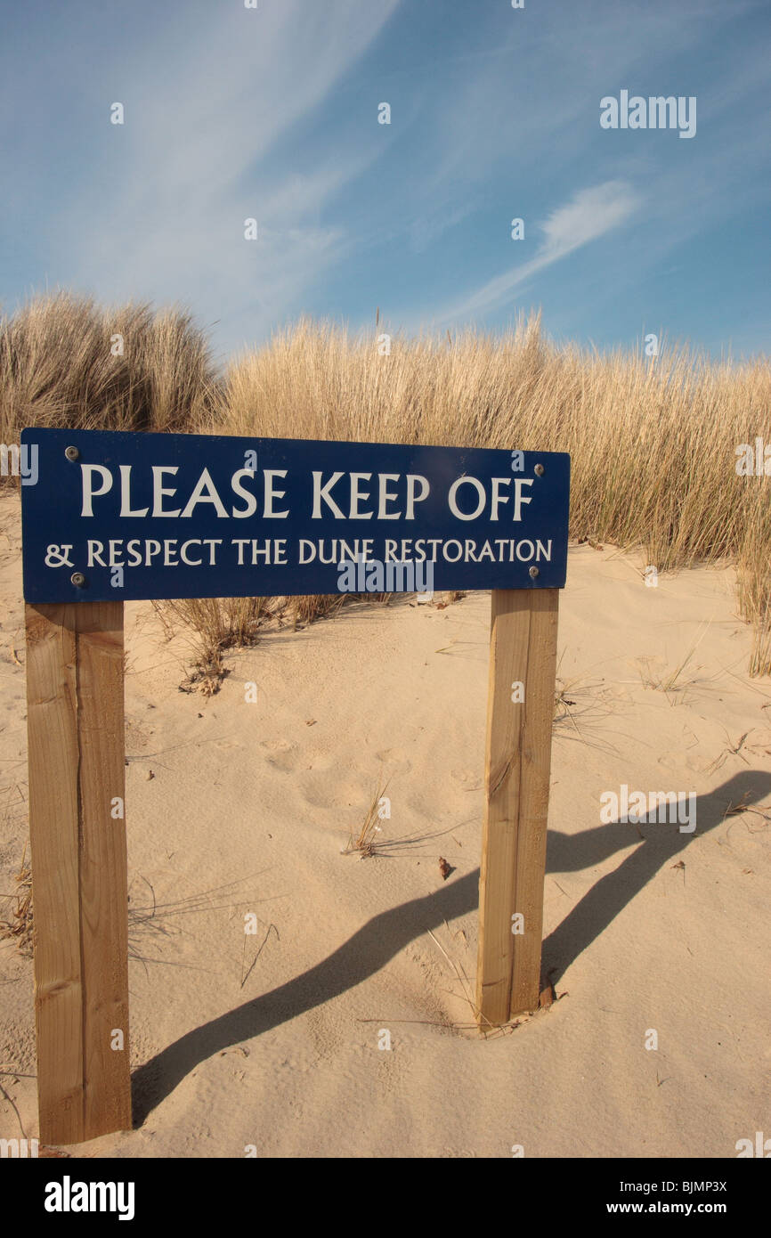 Sand dune restoration sign. Studland beach Dorset. march Stock Photo ...