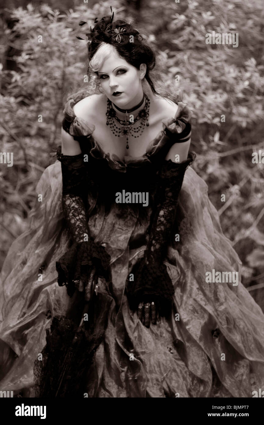 Woman, Gothic, retro, dress, standing Stock Photo - Alamy