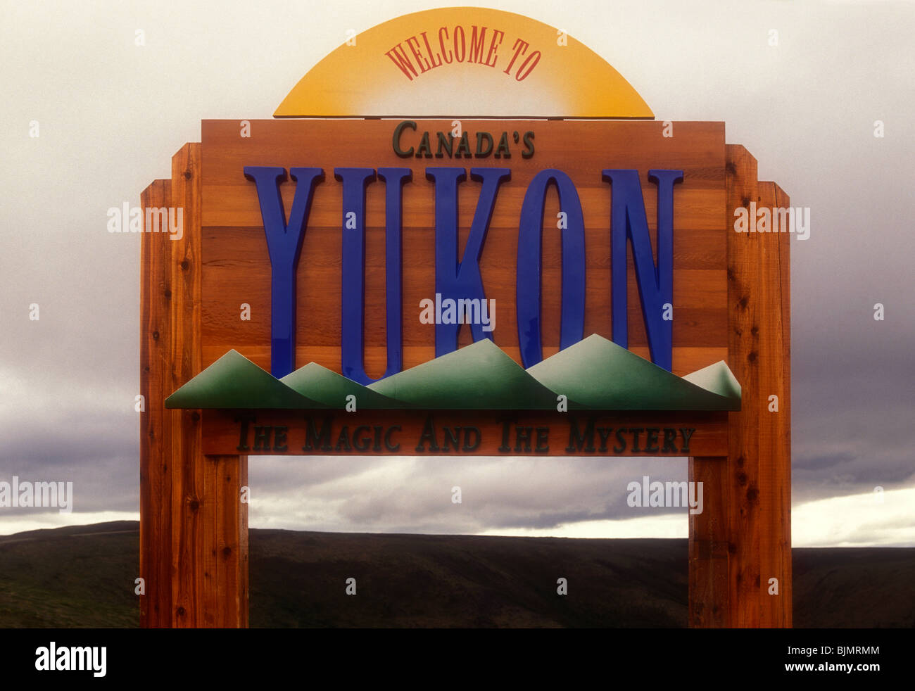 Welcome sign for entering Yukon territory in Canada Stock Photo - Alamy
