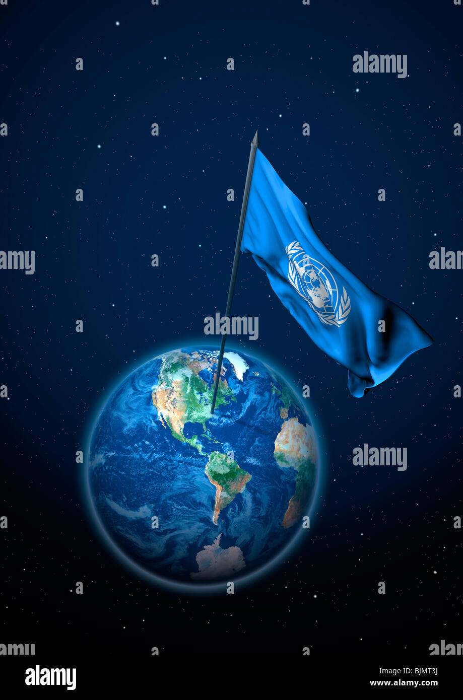 Flag of the United Nations Organization ( UNO ) in the globe Stock ...