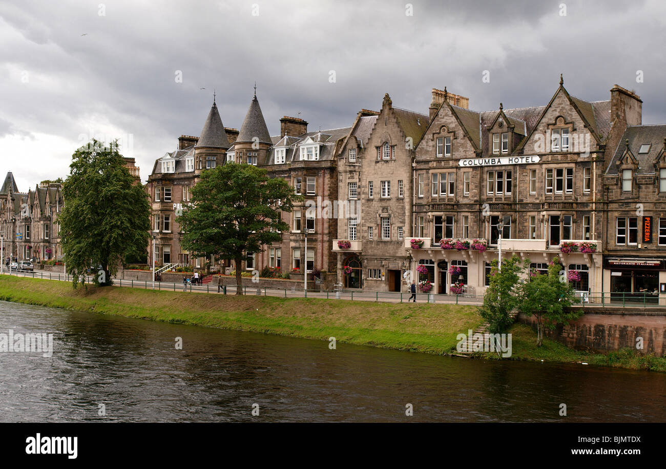 View of houses in ness river, Inverness Stock Photo - Alamy