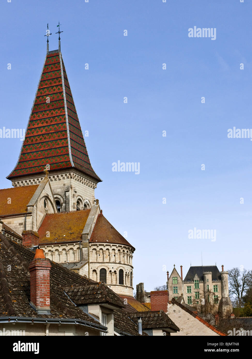 Preuilly-sur-Claise abbey church and chateau - France Stock Photo - Alamy
