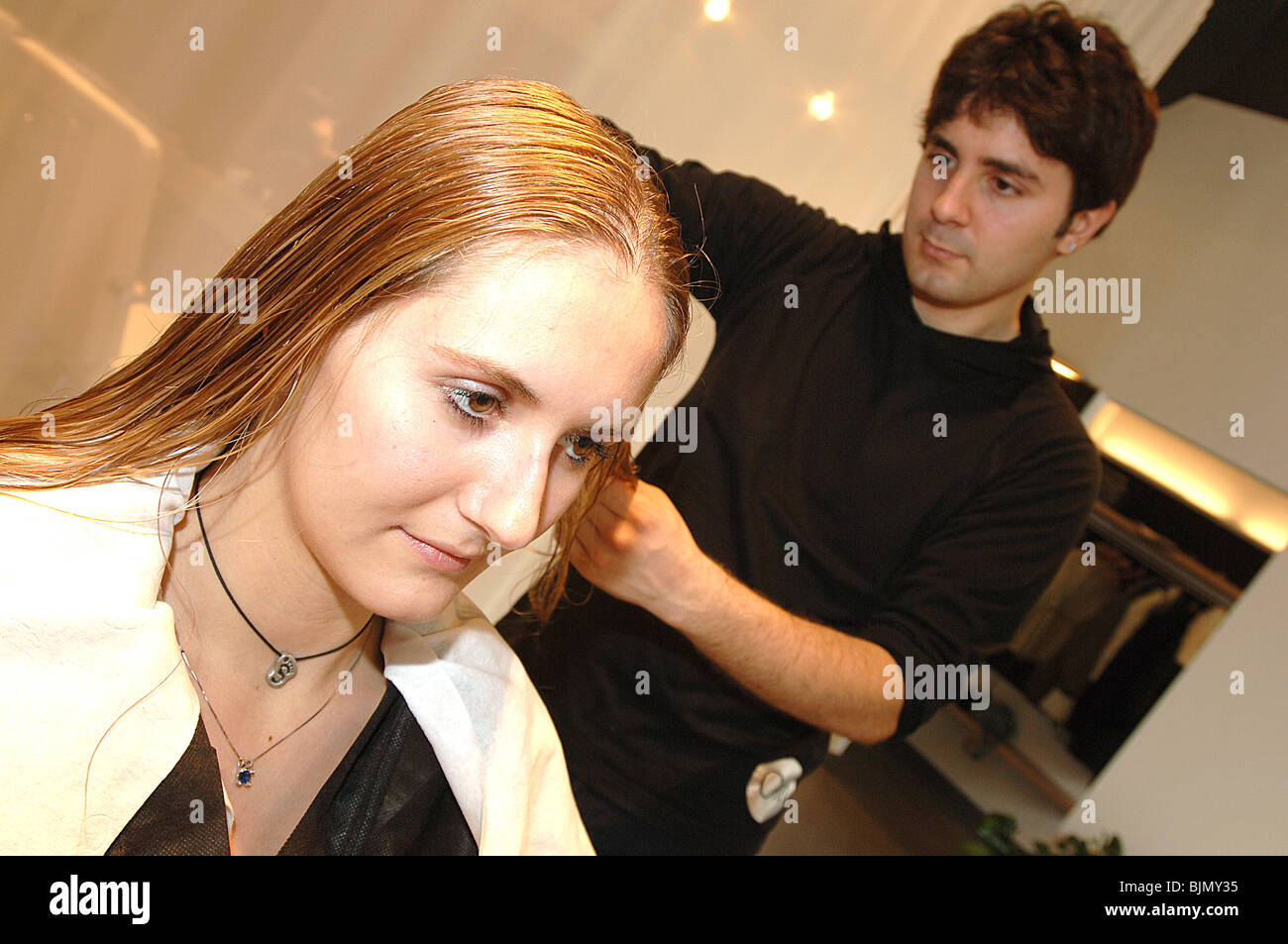hair designer with Model Stock Photo - Alamy