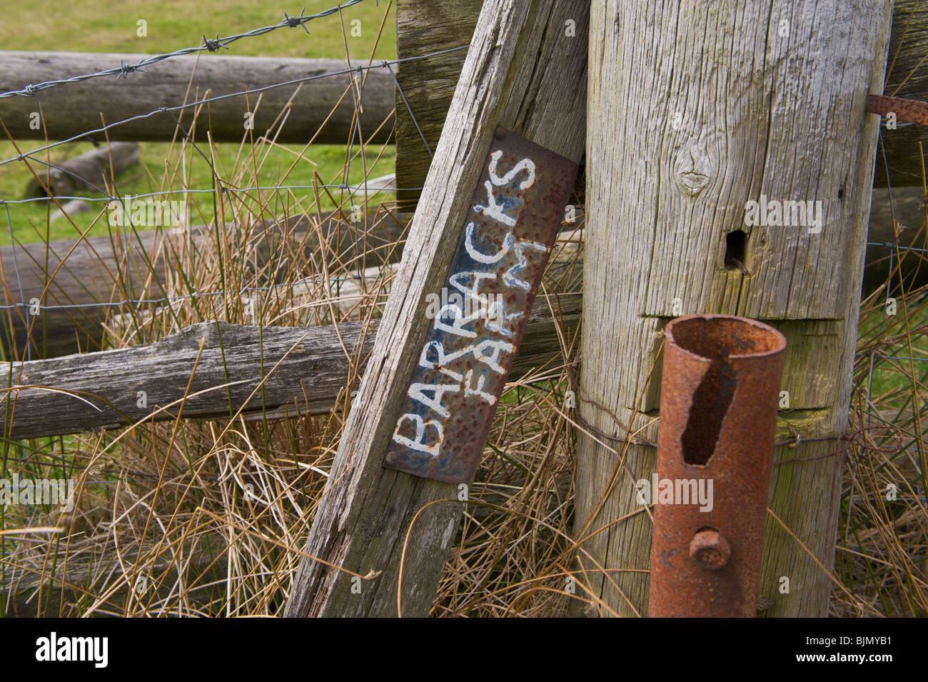 BARRACKS FARM sign outside derelict farmstead on mountainside above ...