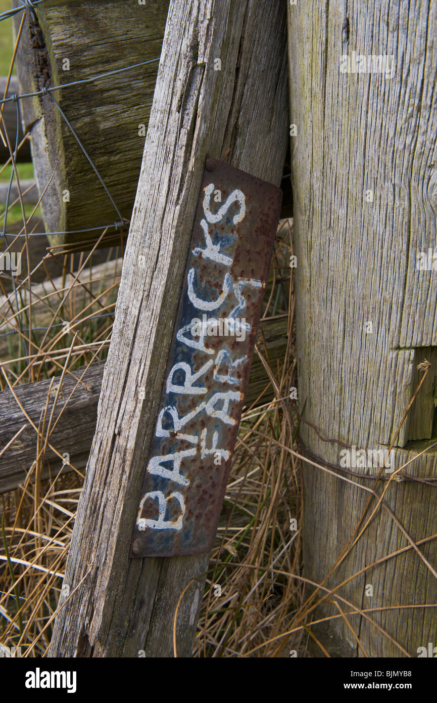 BARRACKS FARM sign outside derelict farmstead on mountainside above ...