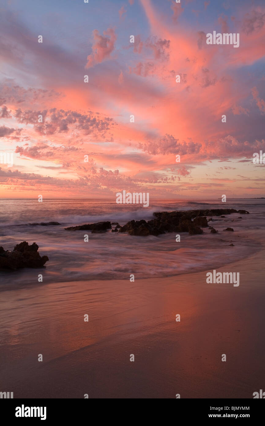 Sunset at Trigg Beach on the coastal suburbs of Perth, capital city of ...