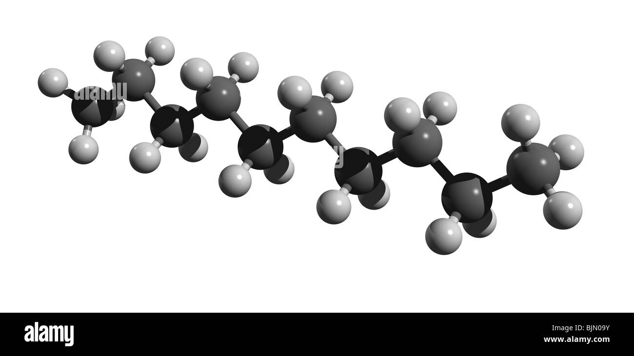 Decane molecule (colorcode: black=carbon, white=hydrogen Stock Photo ...