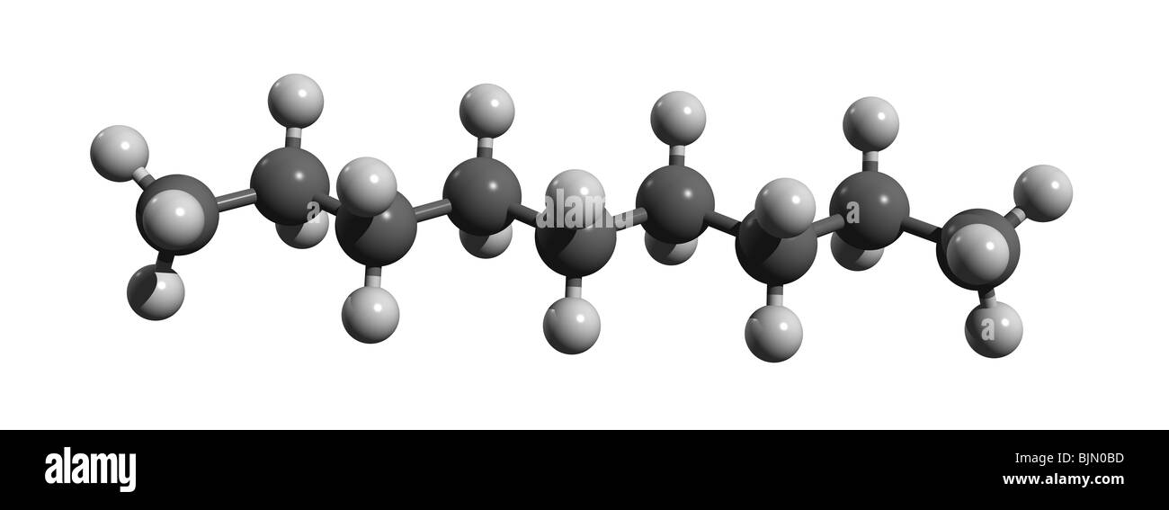 Nonane molecule (colorcode: black=carbon, white=hydrogen Stock Photo ...