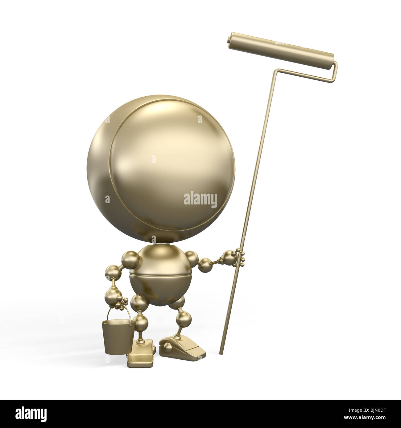 Gold painter with bucket & roller isolated on white Stock Photo - Alamy