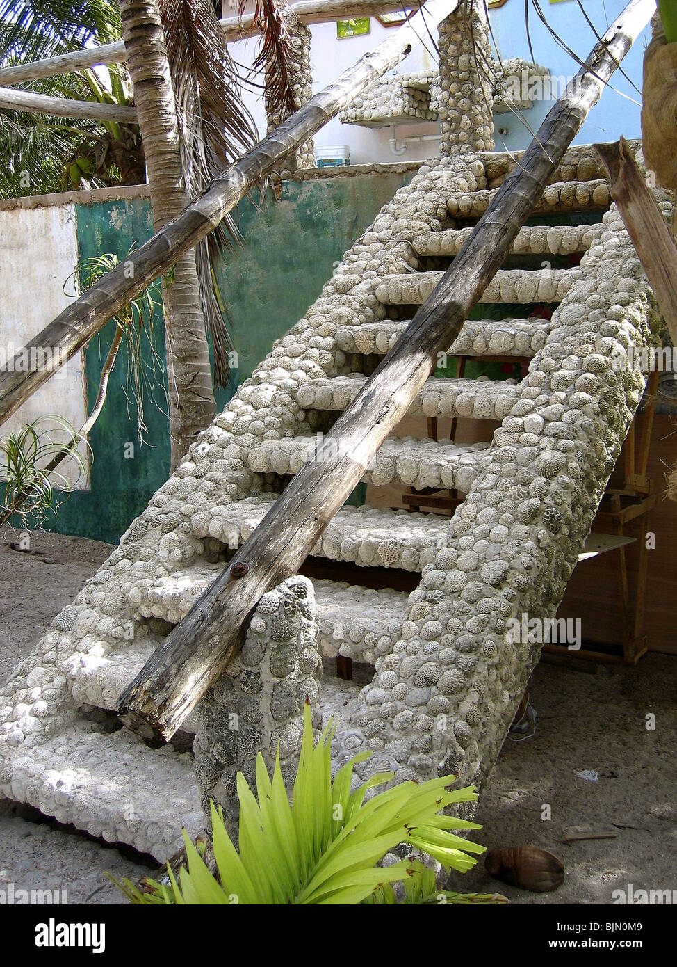 stairway built with brain coral in caribbean mexico area Stock Photo ...
