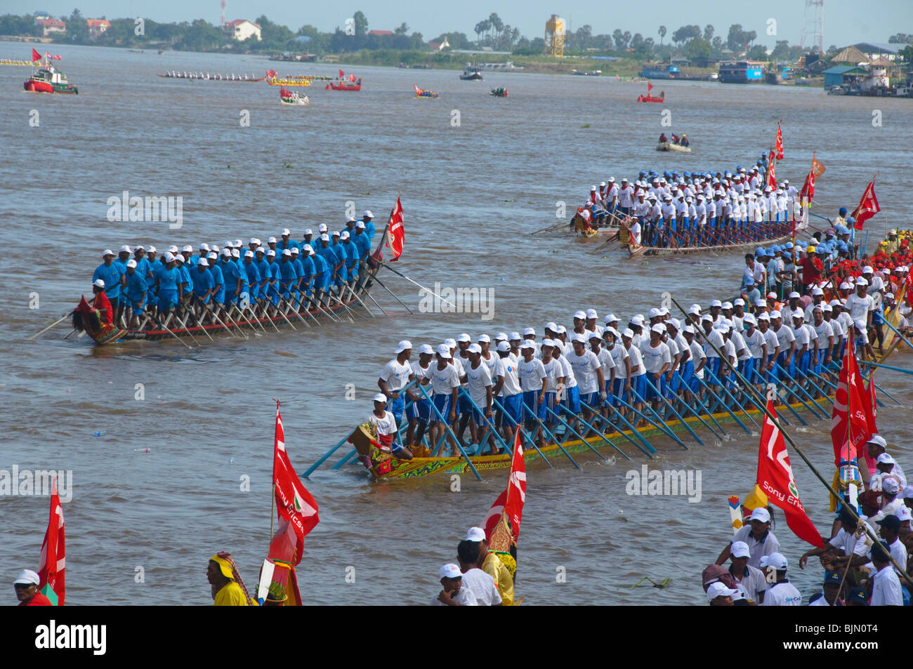 long boat races during the Water Festival in Phnom Penh Cambodia Stock ...