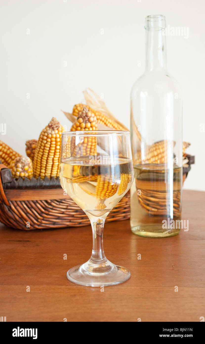 white wine glass and bottle Stock Photo - Alamy